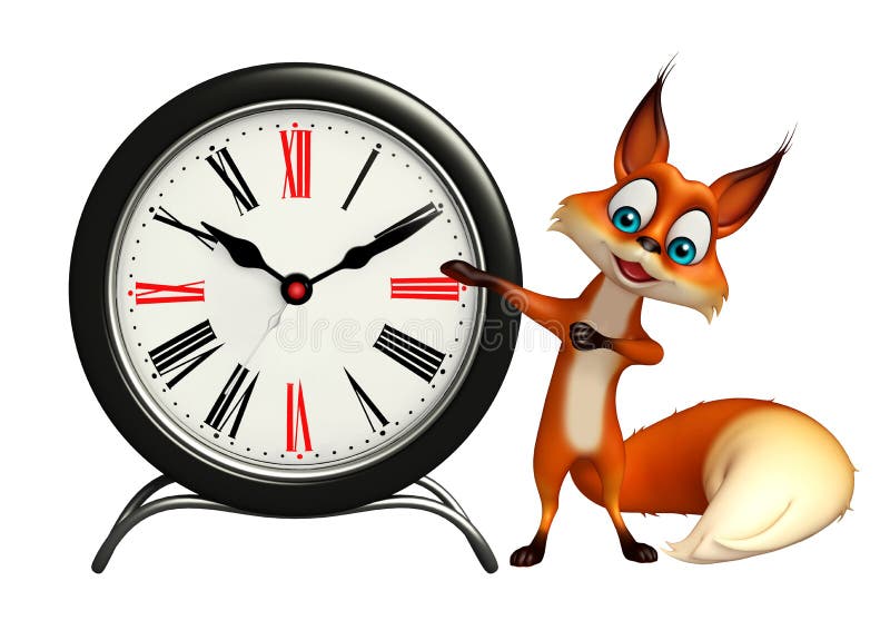 Fox Cartoon Character with Clock Stock Illustration - Illustration of ...