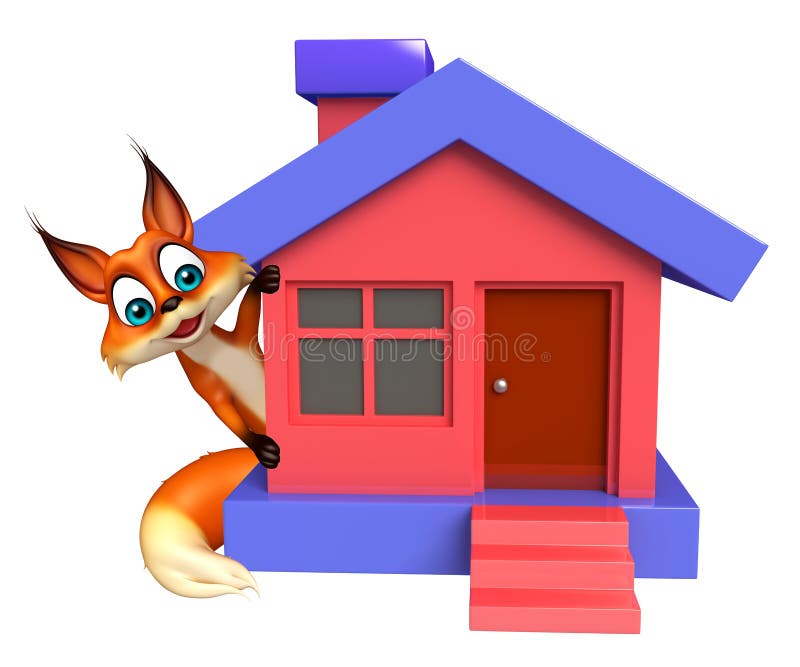 Fox Cartoon Character with Home Stock Illustration - Illustration of ...