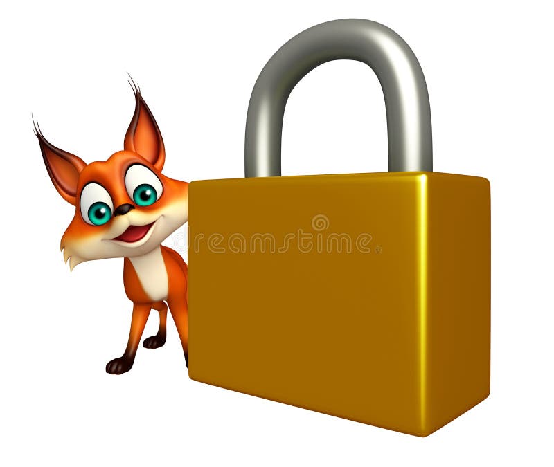Fox Cartoon Character with Lock Stock Illustration - Illustration of ...