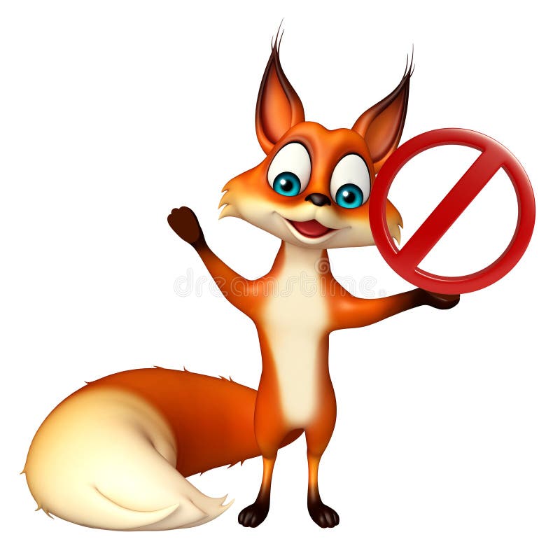 Fox Cartoon Character with Stop Sign Stock Illustration - Illustration ...