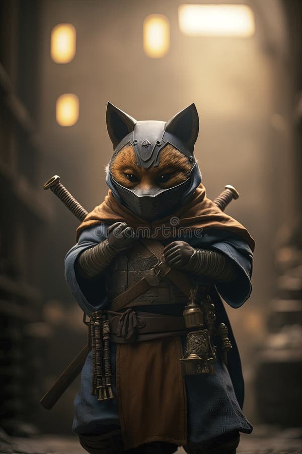 Fox Character Wearing Ninja Style Clothes, Using Samurai Sword Stock ...
