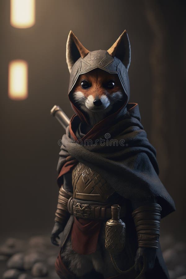 Fox Character Wearing Ninja Style Clothes, Using Samurai Sword Stock ...