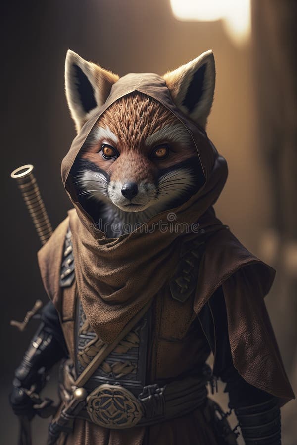 Fox Character Wearing Ninja Style Clothes, Using Samurai Sword Stock ...