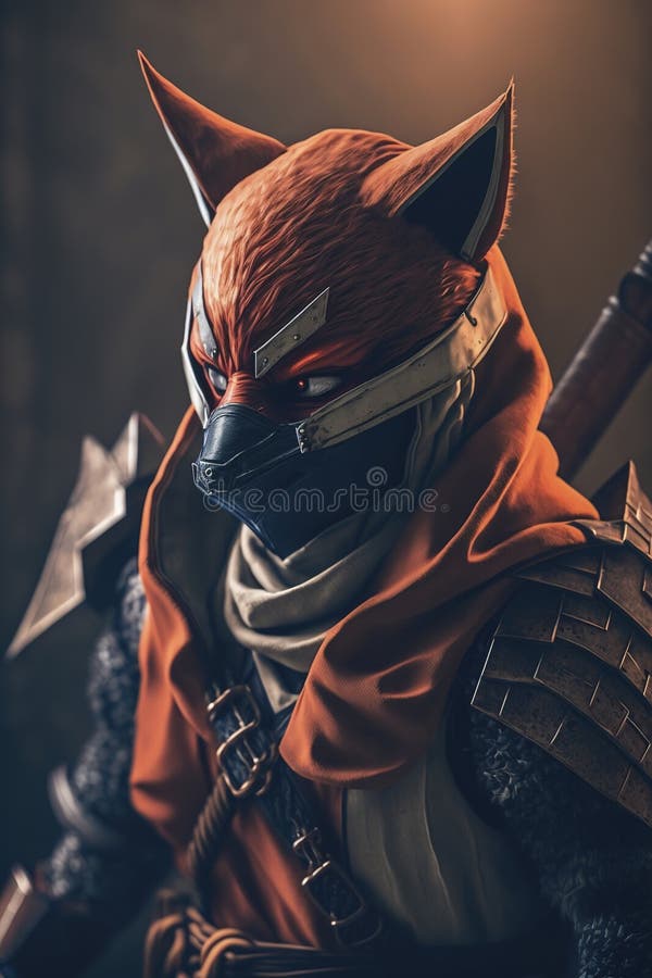 Fox Character Wearing Ninja Style Clothes, Using Samurai Sword Stock ...