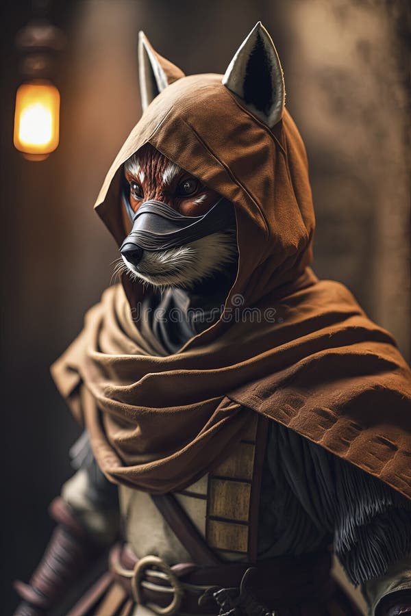 Fox Character Wearing Ninja Style Clothes, Using Samurai Sword Stock ...