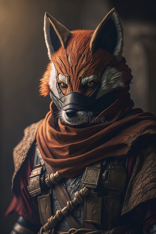 Fox Character Wearing Ninja Style Clothes, Using Samurai Sword Stock ...