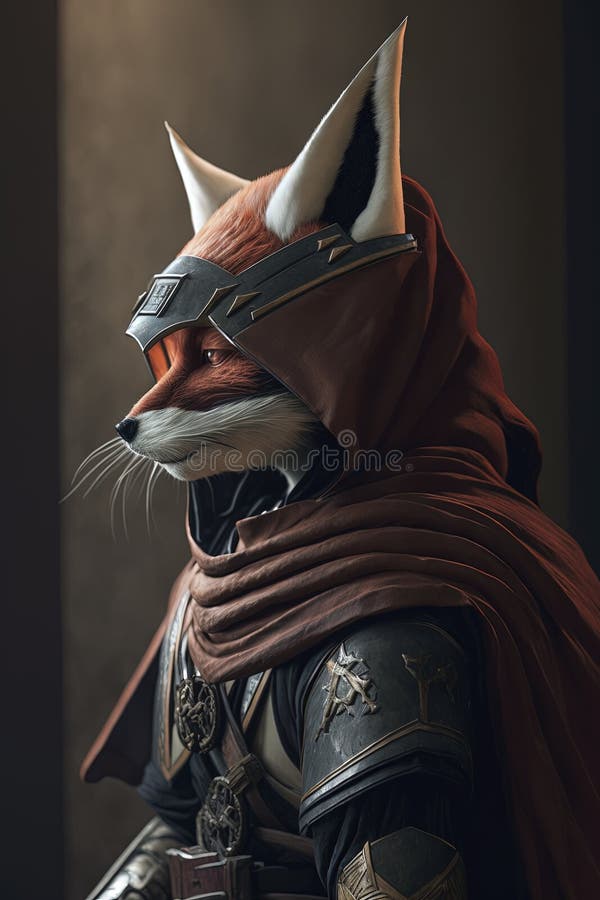 Fox Character Wearing Ninja Style Clothes, Using Samurai Sword Stock ...