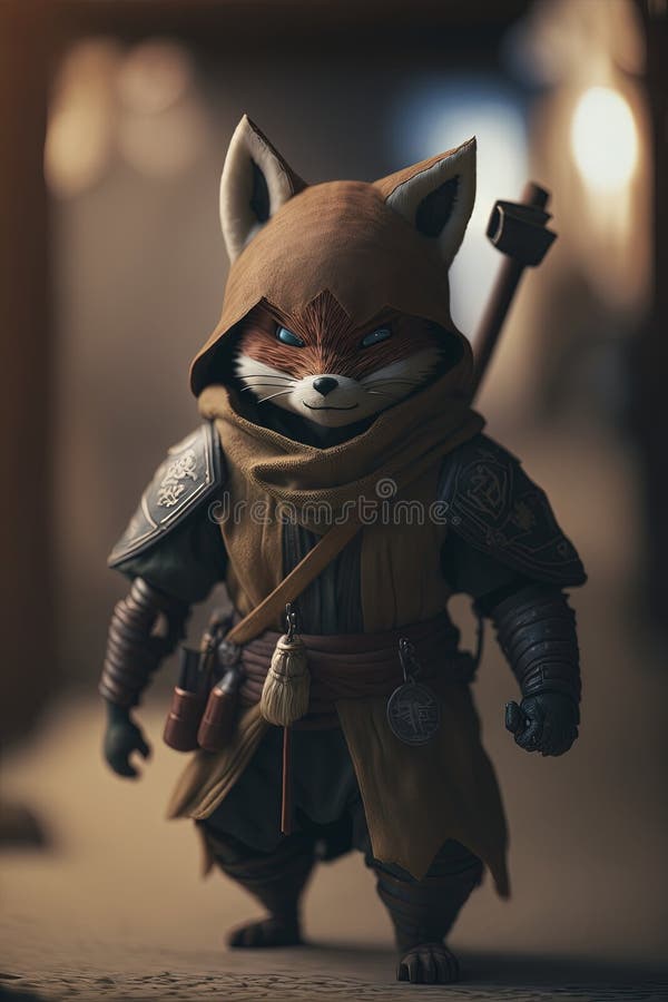 Fox Character Wearing Ninja Style Clothes, Using Samurai Sword Stock ...