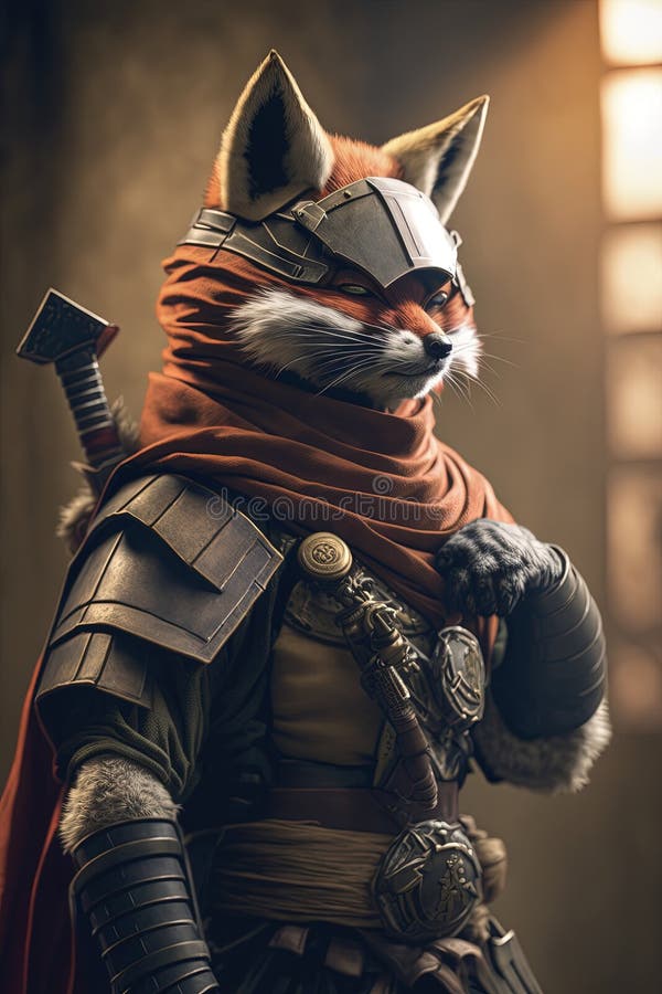 Fox Character Wearing Ninja Style Clothes, Using Samurai Sword Stock ...