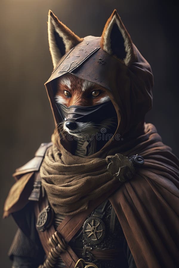 Fox Character Wearing Ninja Style Clothes, Using Samurai Sword Stock ...