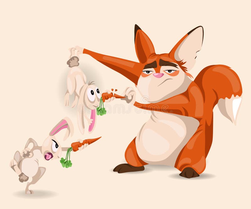 Fox Playing with Rabbits Vector Cartoon Character Stock Vector ...