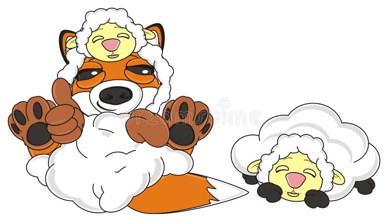 Fox Cheated a Sleeping Lamb Stock Illustration - Illustration of comic ...
