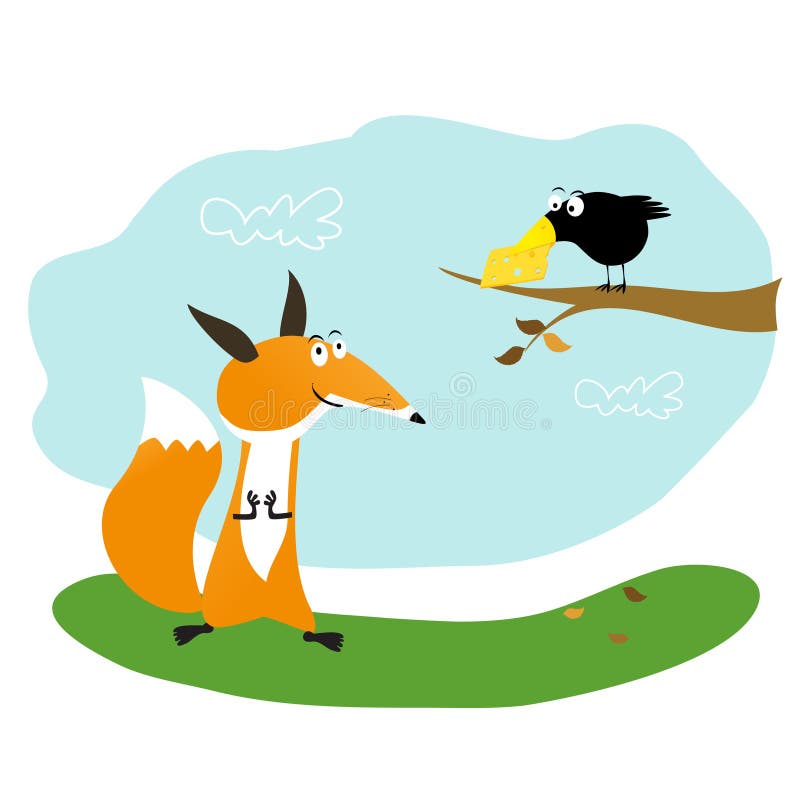 Fox, cheese and crow stock illustration. Illustration of pine - 20846564