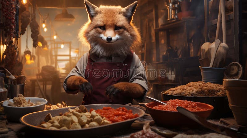 Fox Chef Preps Dinner in Rustic Kitchen Ai Generated Character ...