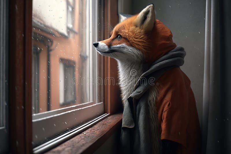 Fox in Clothes Stay Alone Near Window Feeling Depressed, Created with ...