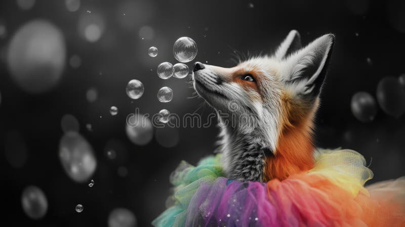 Fox in Colorful Tutu Blowing Bubbles Stock Photo - Image of celebration ...