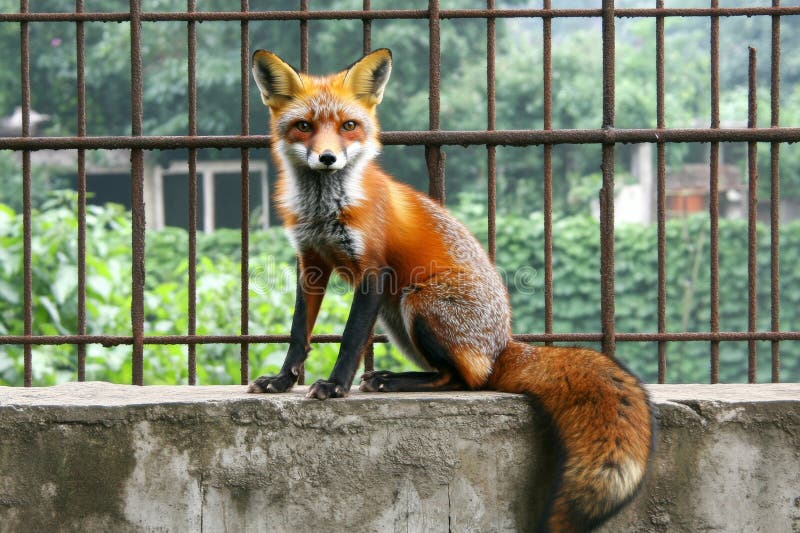 A Fox Confined in Harsh Conditions within a Cage, Emphasizing Animal ...