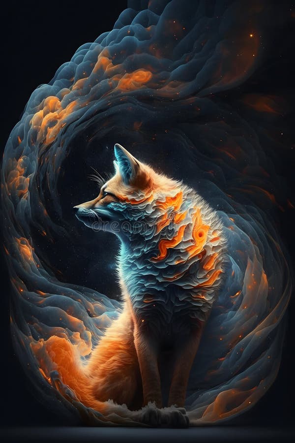 Fox Connected To the Galactic Nebula. a Fox on a Black Background Stock ...