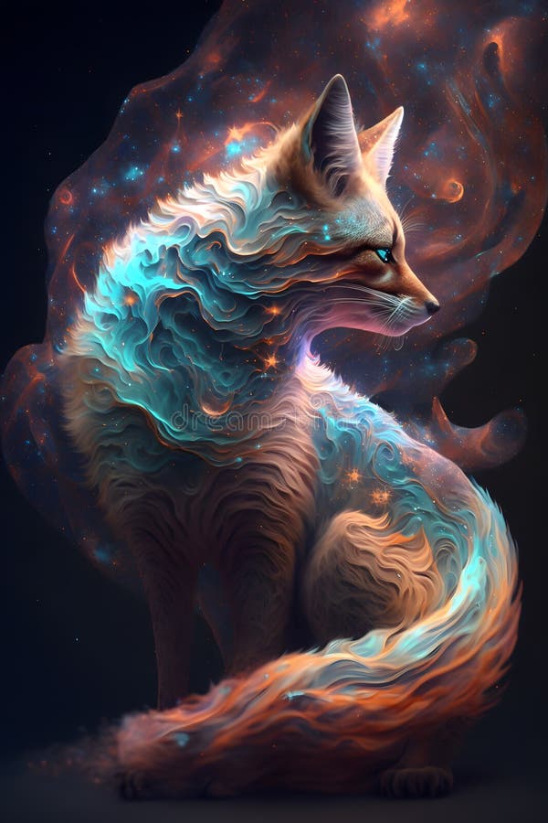 Fox Connected To the Galactic Nebula. a Fox on a Black Background Stock ...