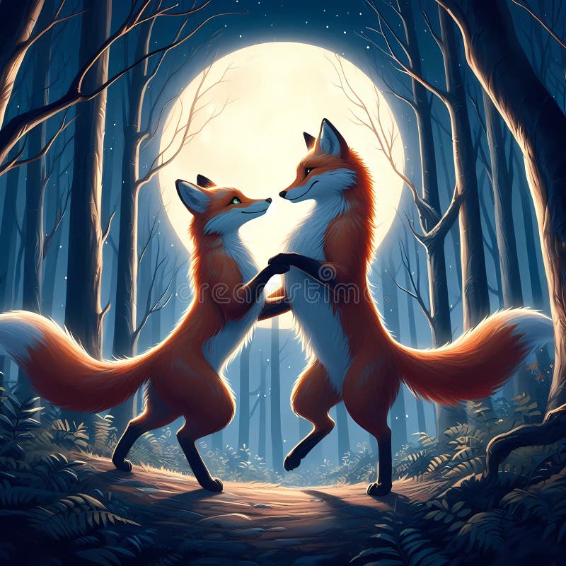 Fox Couple Dancing Nighttime Stock Illustration - Illustration of cheer ...