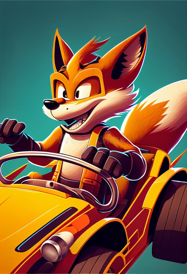 Fox Cub Driving a Racing Car. AI Generated Stock Illustration ...
