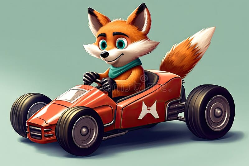 Fox Cub Driving Racing Car AI Generated Stock Illustration ...
