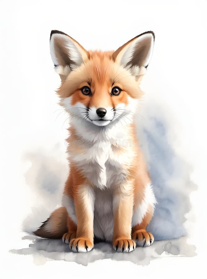 Fox Cub Watercolor Watercolors AI Generated Stock Illustration ...