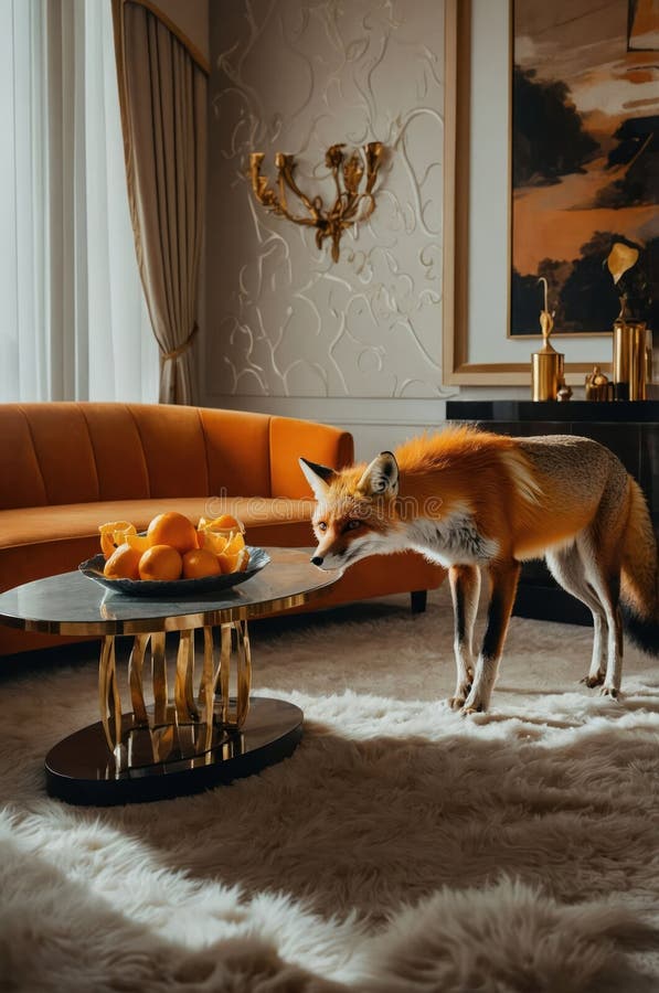 Red Fox in Luxurious Living Room Interior Stock Illustration ...