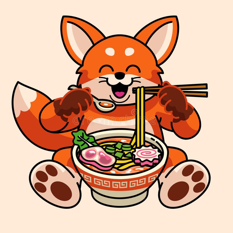 Fox Cute Mascot Character Eating Ramen Noodle Stock Vector ...