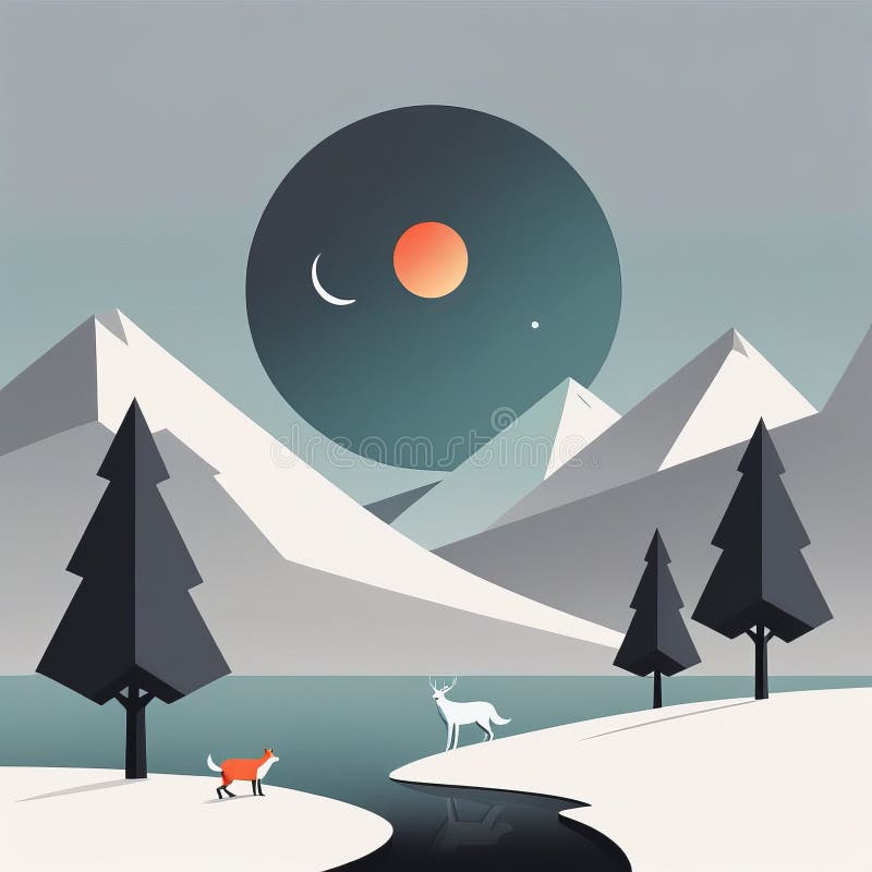 Fox and Deer, Illustration, , Stock Illustration - Illustration of moon ...