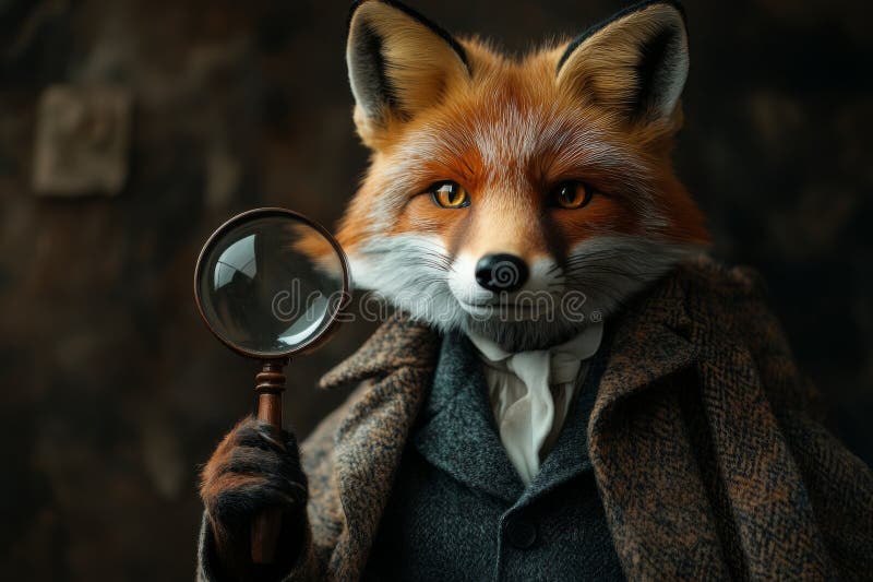 Fox Detective Holding Magnifying Glass, Solving Mysteries with Keen ...