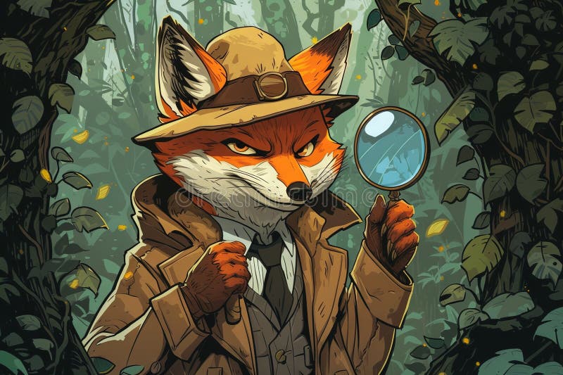 Fox Detective Solving Forest Mysteries, Dressed in Detective Attire ...