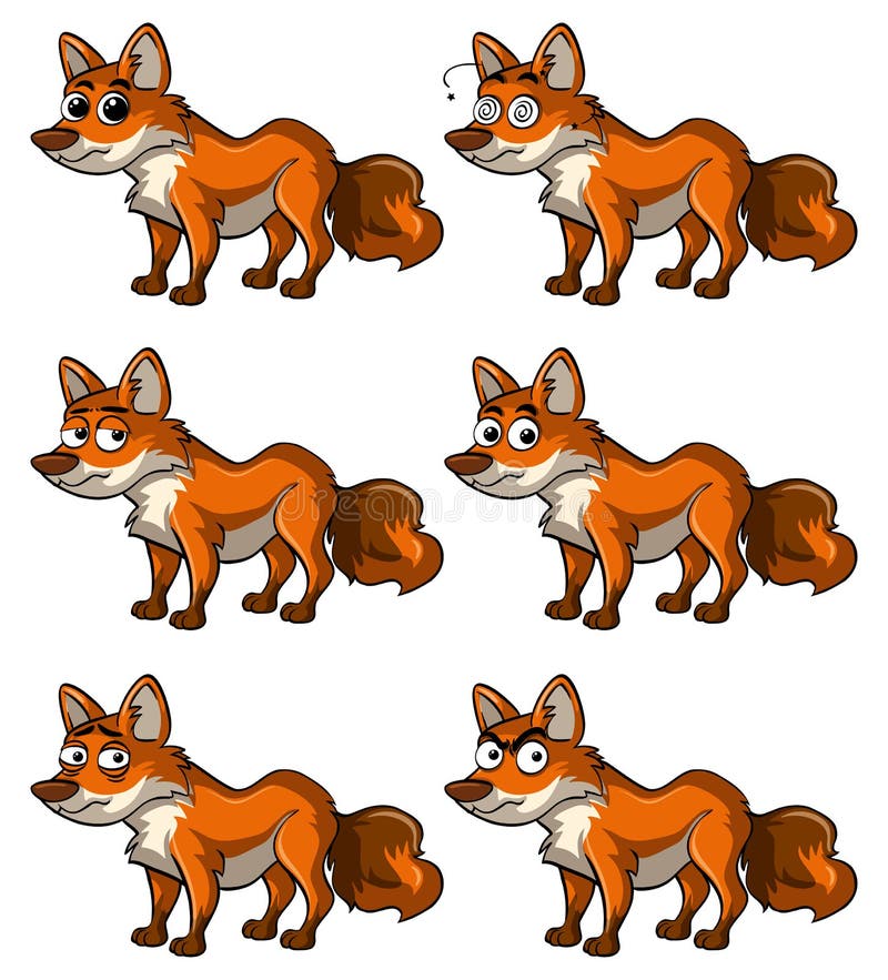 Fox with Different Facial Expressions Stock Vector - Illustration of ...