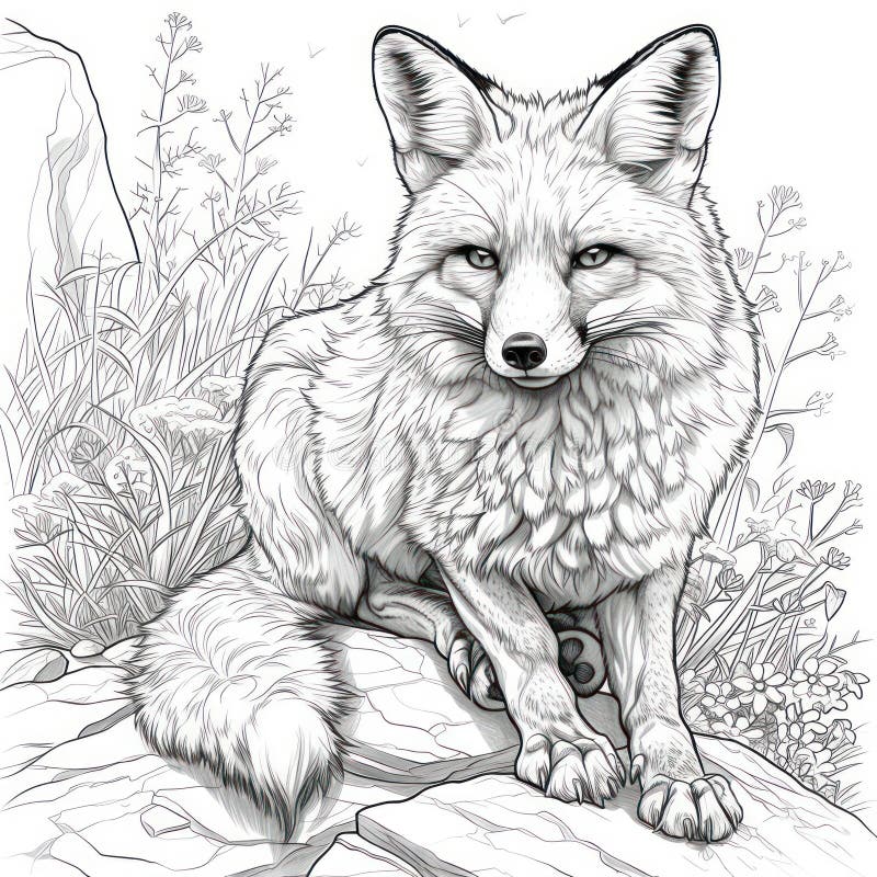 Fox Drawing Coloring Book Page Stock Illustration - Illustration of ...