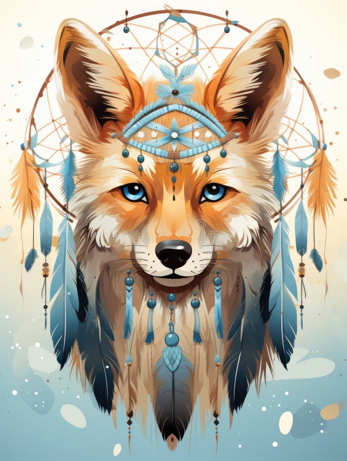 A Fox with a Dream Catcher on Its Head Stock Illustration ...
