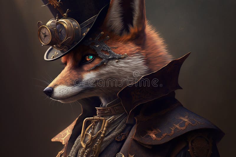A Fox is Dressed in a Steampunk Outfit. AI Stock Illustration ...