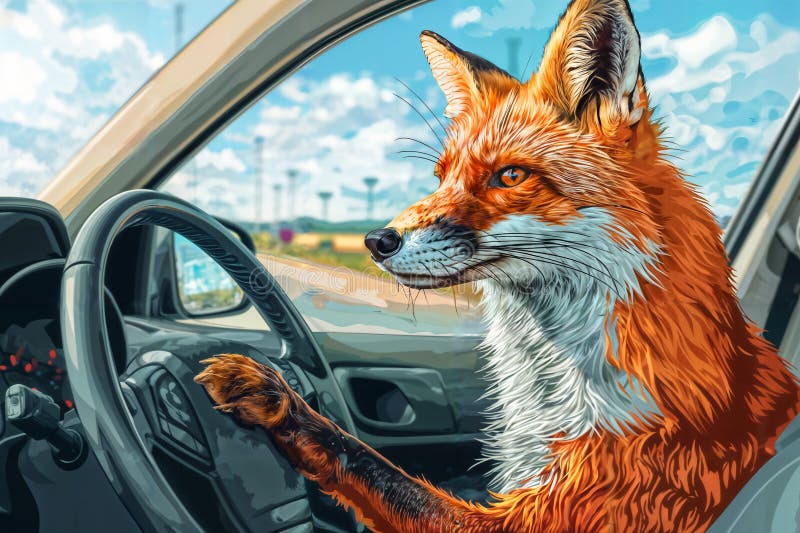 Fox Driving Car Illustration Created with Generative AI Stock ...