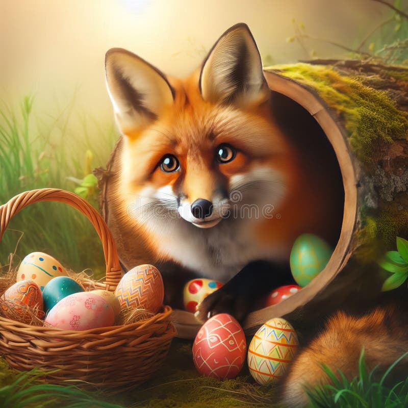 Fox Easter Foxes Find Eggs in Their Dens and Share Them with the Stock ...