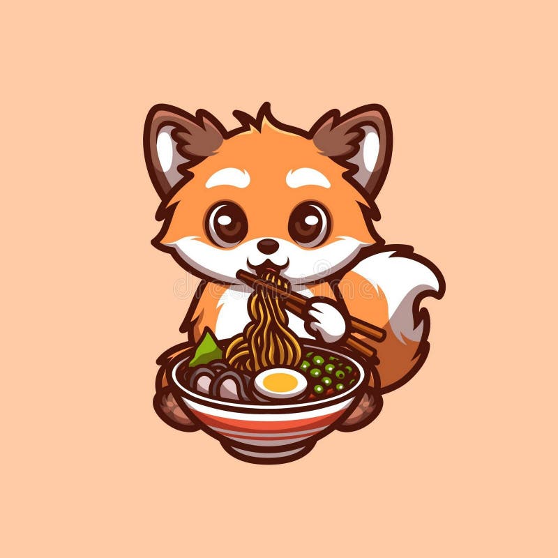 Fox Eat Ramen Cartoon stock vector. Illustration of bowl - 358429294
