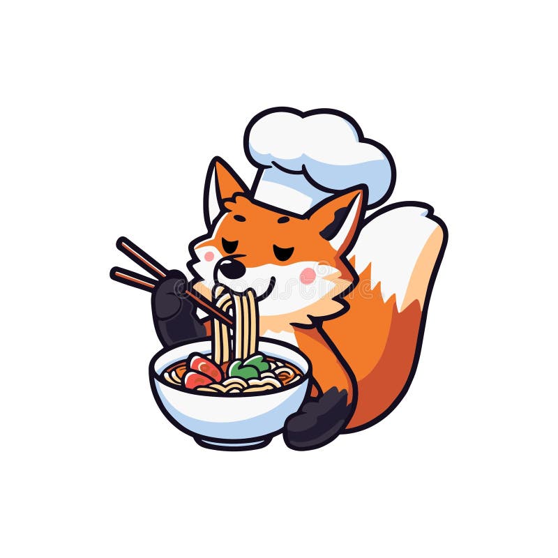 Fox eats ramen stock vector. Illustration of asian, cartoon - 302799812