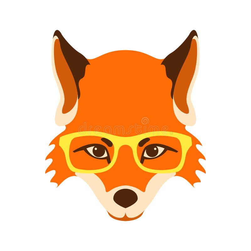 Fox Face in Glasses Vector Illustration Flat Style Front Stock Vector ...