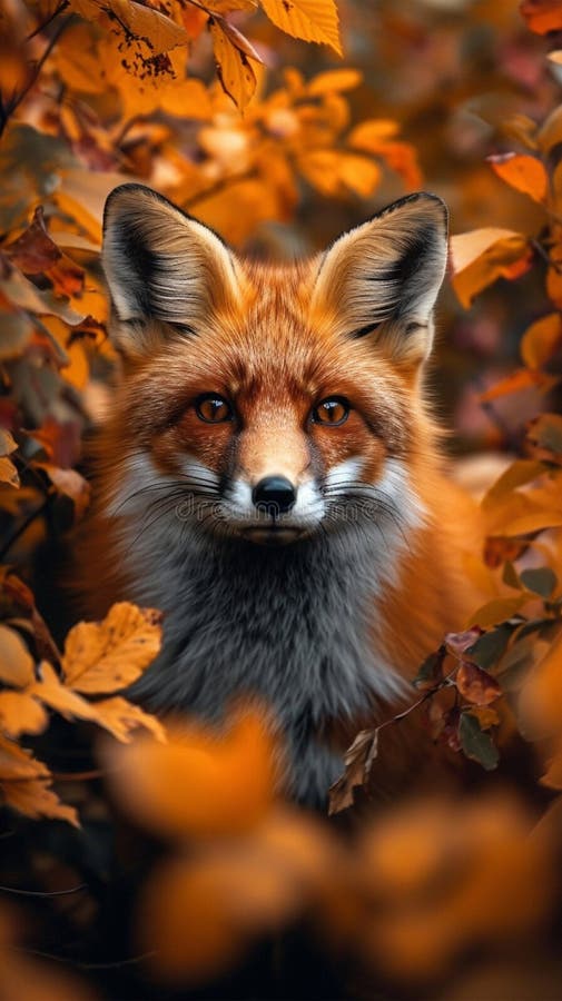Fox in Fall a Curious Red Fox Peeking from Autumn Foliage Stock ...