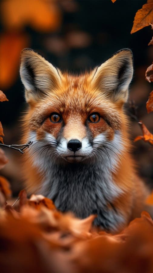 Fox in Fall a Curious Red Fox Peeking from Autumn Foliage Stock ...