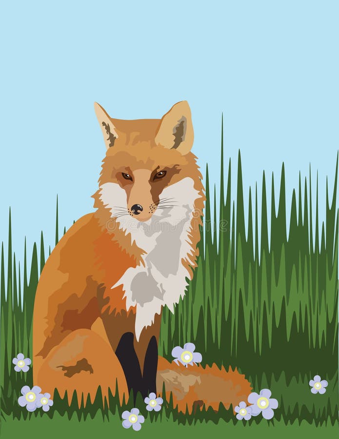 Fox in the field stock vector. Illustration of creative - 76511737