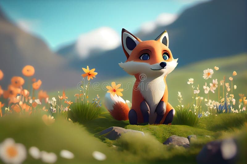 Fox in a Field of Spring Flowers.generative Ai Stock Illustration ...