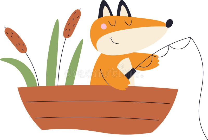 Fox Fishing on Boat stock vector. Illustration of character - 306368791