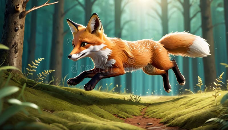Fox in Flight Across Forest Stock Photo - Image of action, dynamic ...