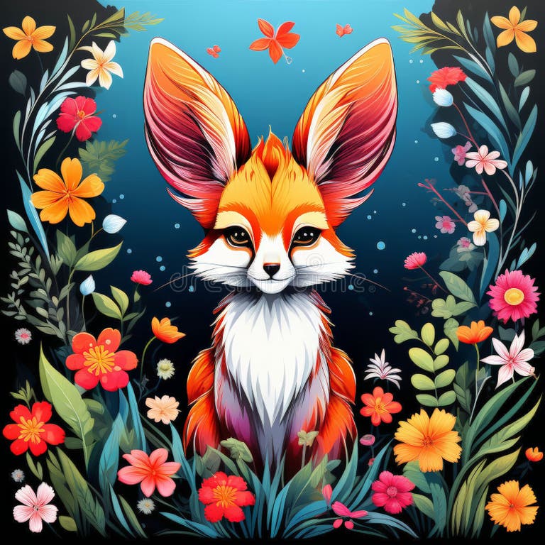 Fox with Floral Background Illustration Stock Illustration ...