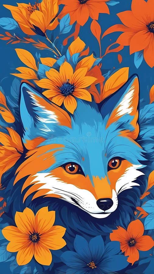 Fox among Flowers stock illustration. Illustration of digital - 346427538