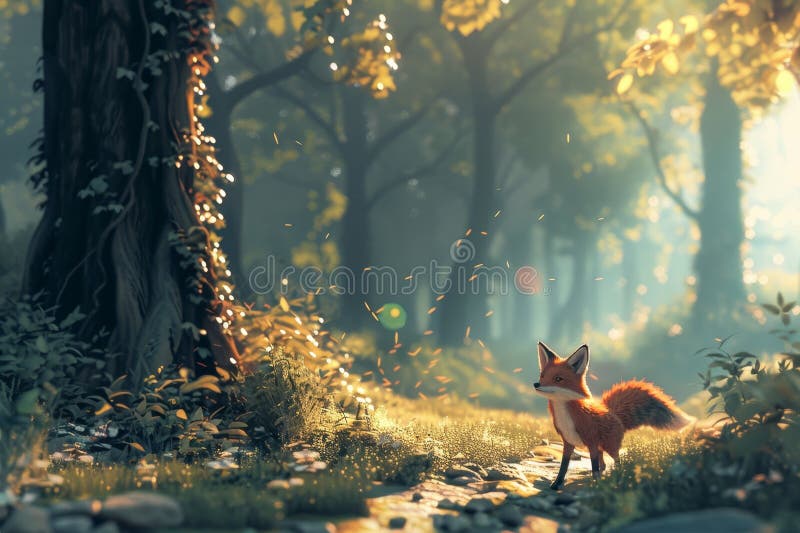 A Fox in a Forest Looks at the Camera, a Whimsical Scene of a Curious ...